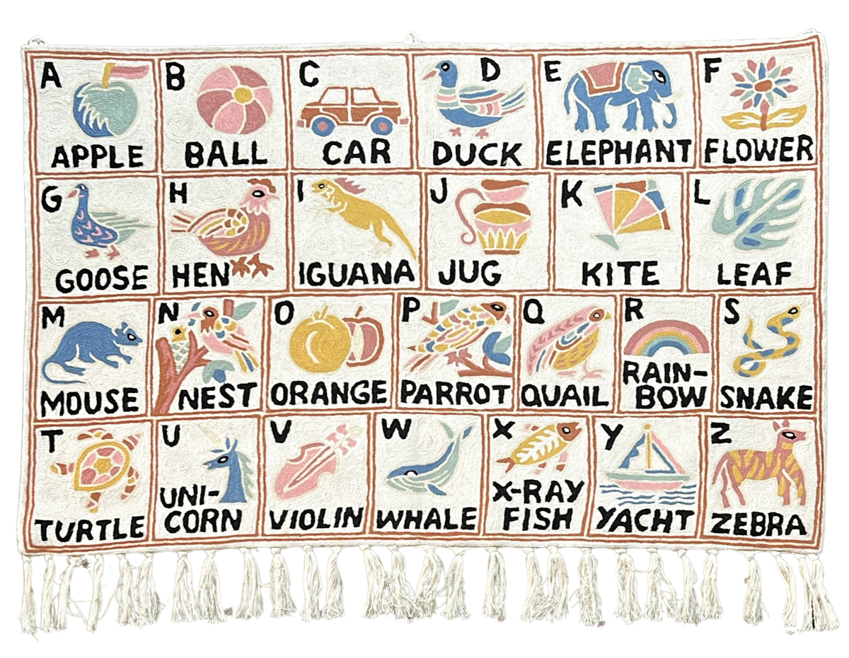 Handmade alphabet ABC crewel embroidered children's wall hanging ...