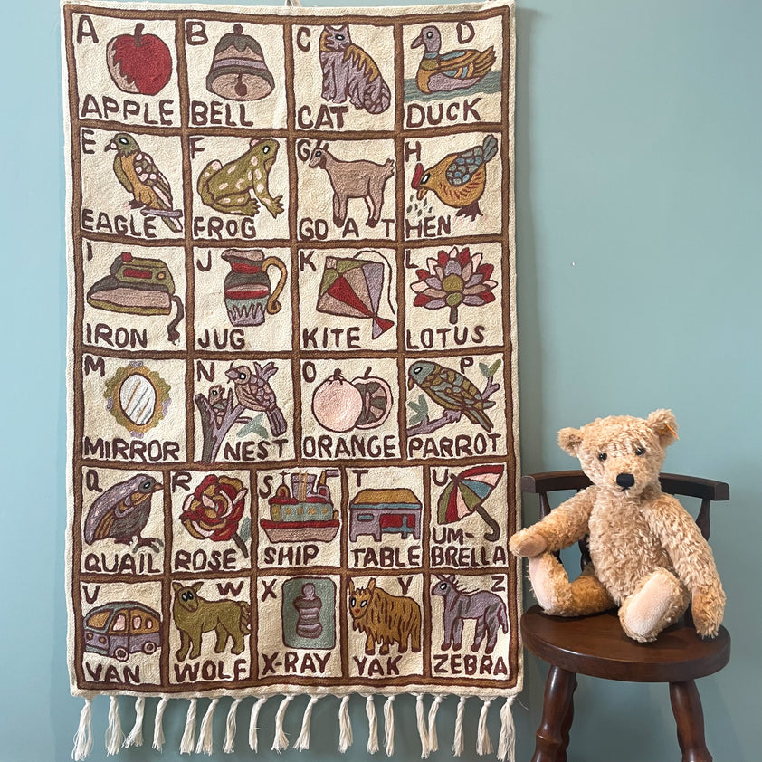 Handmade alphabet ABC crewel embroidered wall hanging tapestry ...