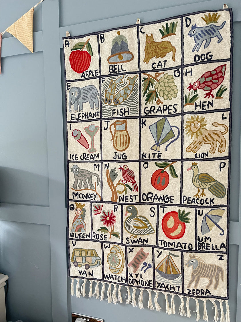 Handmade alphabet ABC crewel embroidered children's wall hanging ...