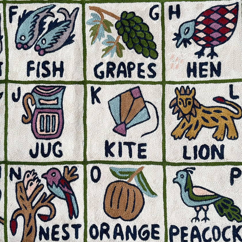 Handmade alphabet ABC crewel embroidered children's wall hanging ...