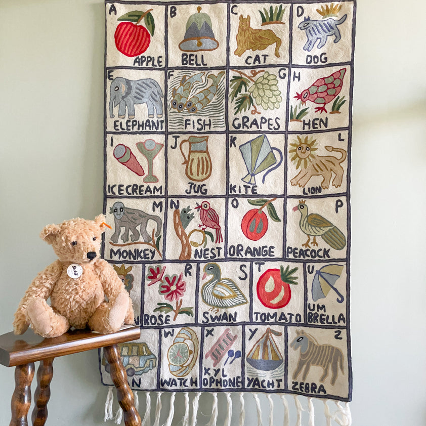 Handmade alphabet ABC crewel embroidered children's wall hanging ...